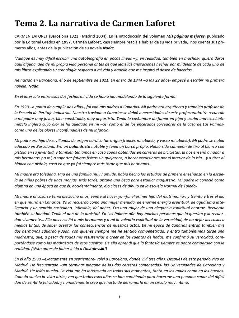 Tema 2B. Carmen Laforet | PDF