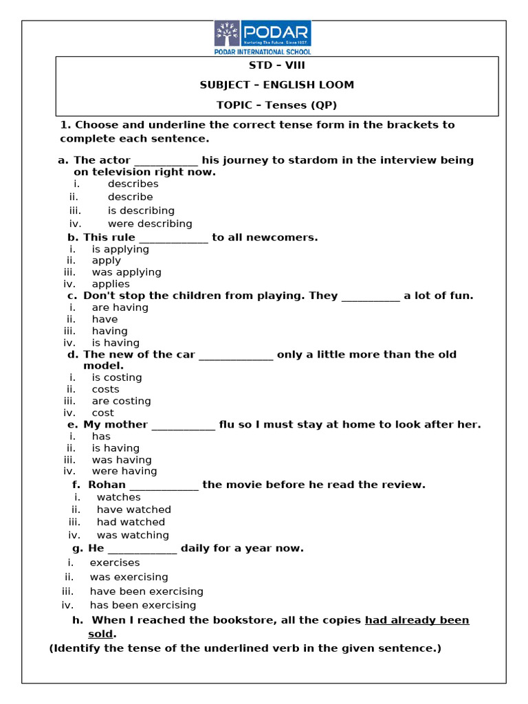 1722808665488.VIII_Tenses_Assignment 7_QP | PDF | Linguistic Typology ...