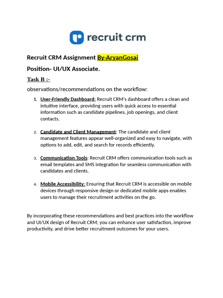 Recruit CRM UI/UX Insights | PDF