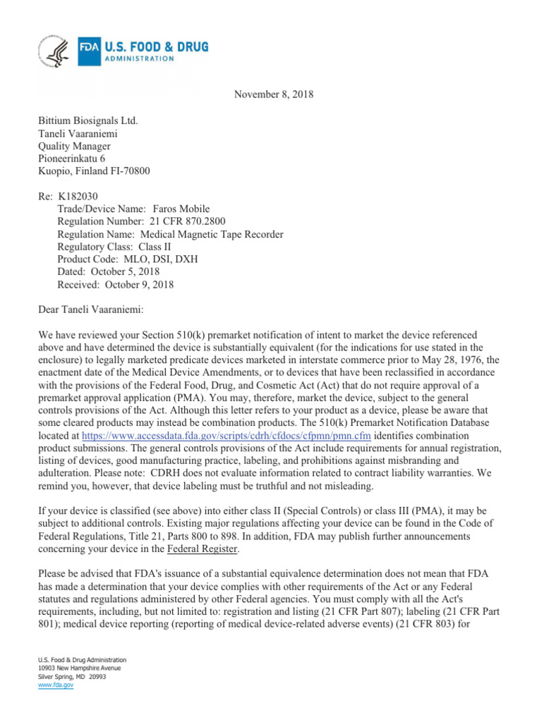 K182030 | PDF | Federal Food | Food And Drug Administration