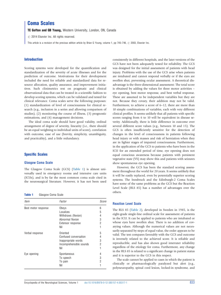 Gofton GCS | PDF | Coma | Human Diseases And Disorders