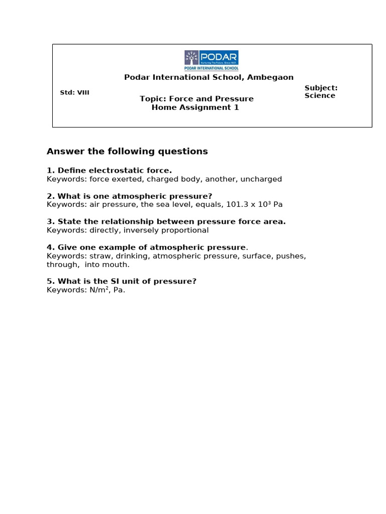 1719496919043.VIII HA1 Key Words Force and Pressure | PDF