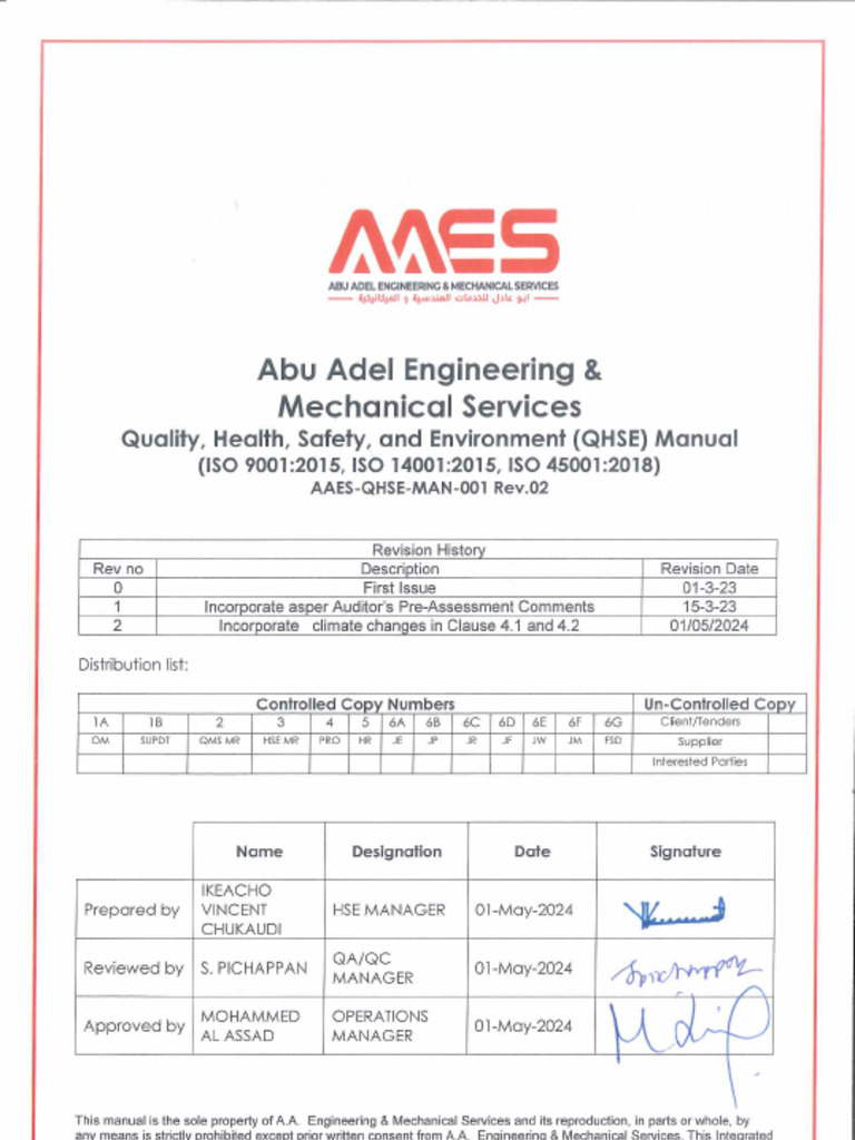 AAES-QHSE-MAN-001 IMS Manual - REV. 02 | PDF | Risk | Occupational ...