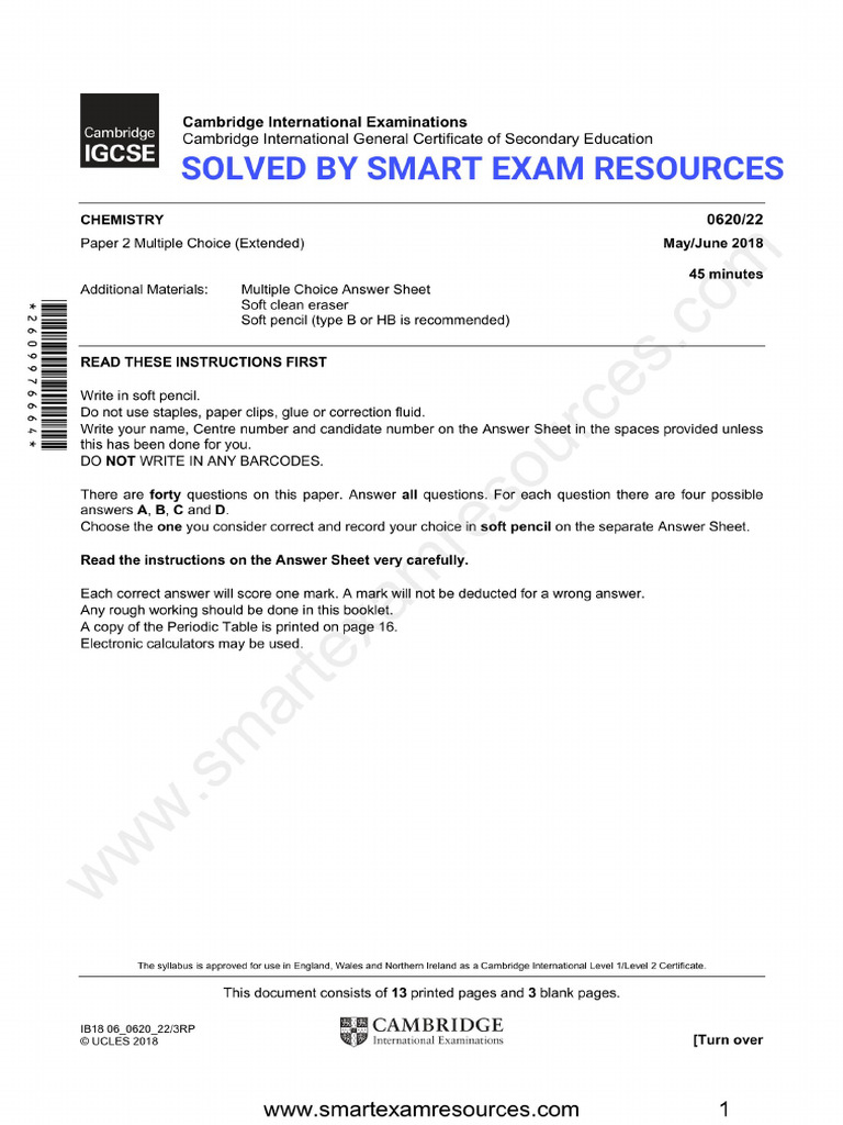 Paper 2 IGCSE Chemistry Solved Past Paper Multiple Choice Questions ...