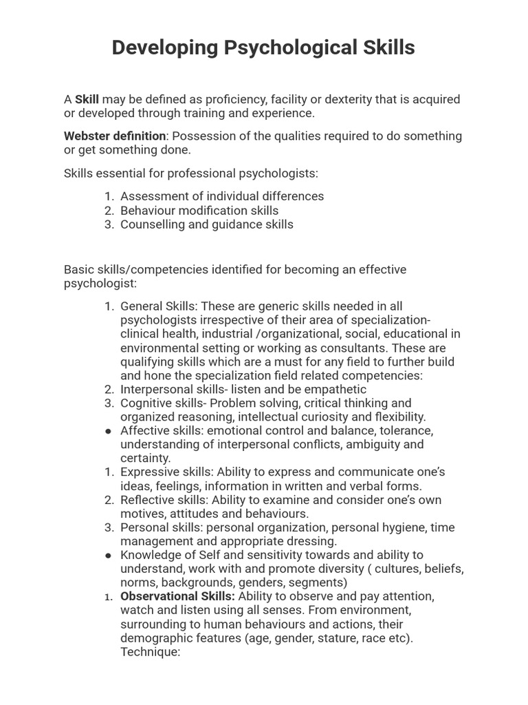 Developing Psychological Skills | PDF | Psychology | Skill