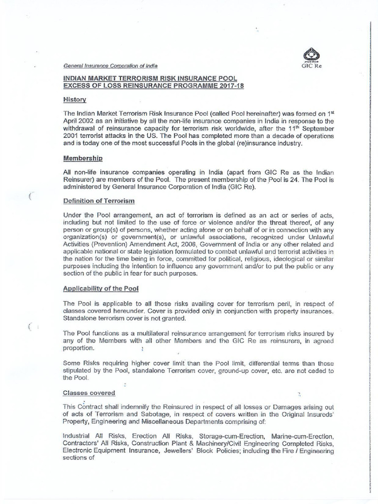 Terrorism Pool Rates and Terms | PDF
