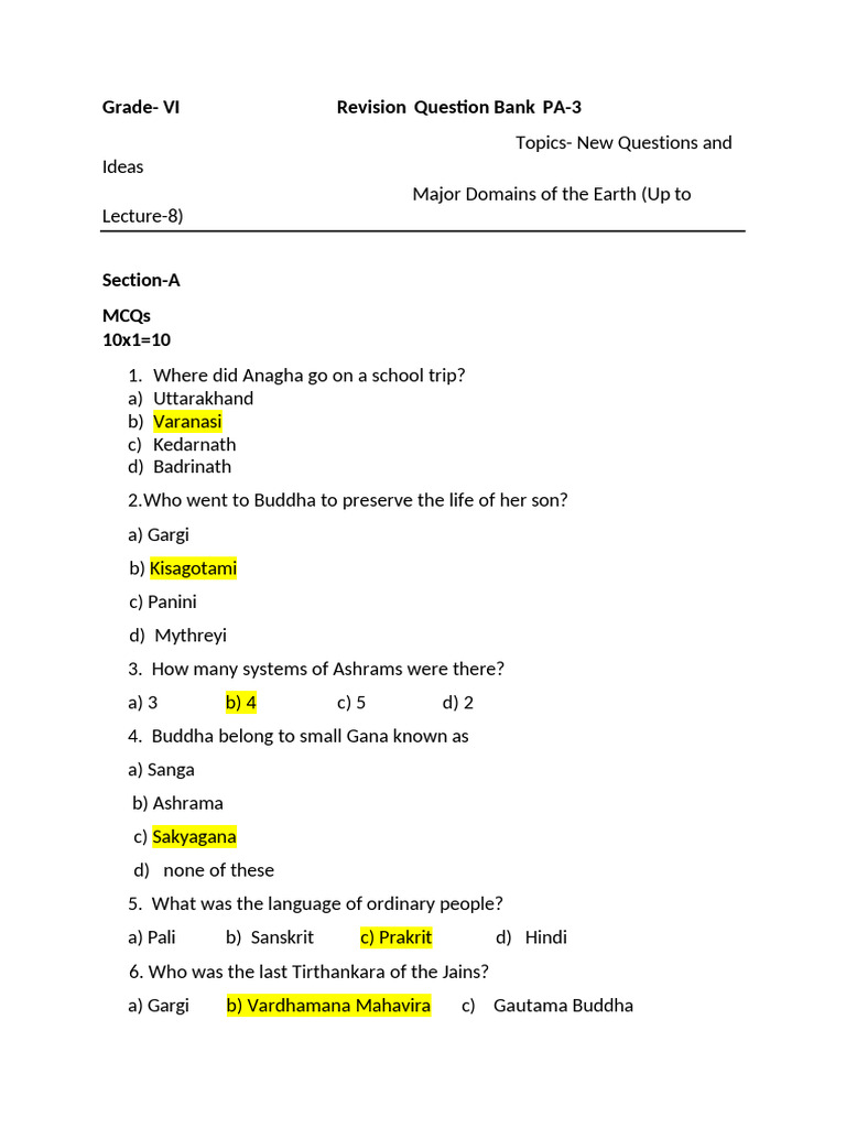 Grade 6 Answer Key For The Revision QB | PDF | Earth | Atmosphere Of Earth