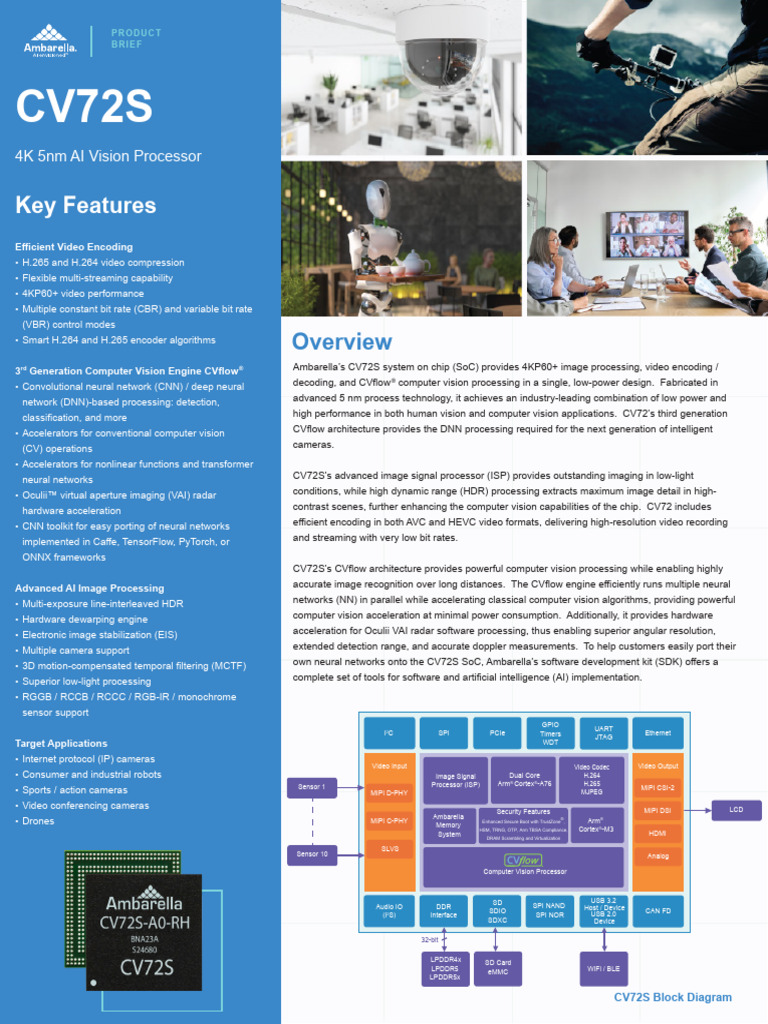 Ambarella CV72S Product Brief | PDF | Computer Vision | Deep Learning