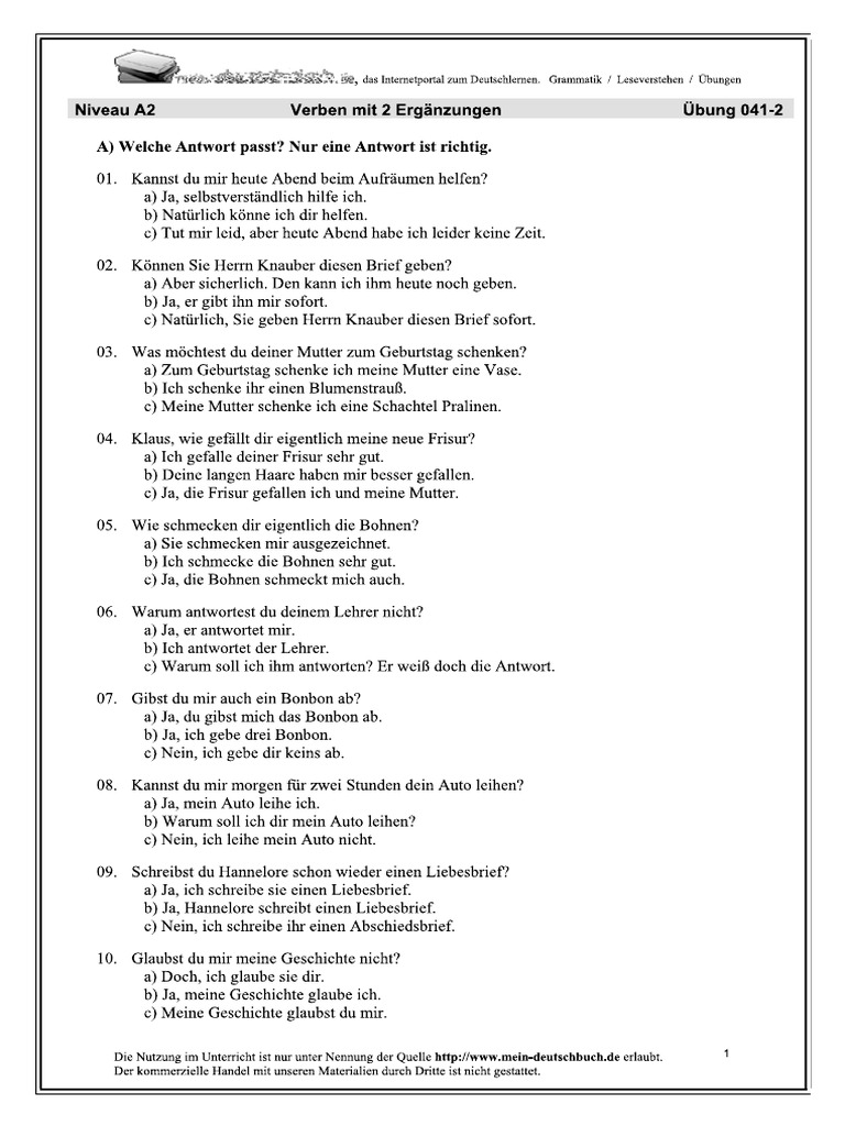 Verb Und Dativ+Akk Ergänzungen | PDF