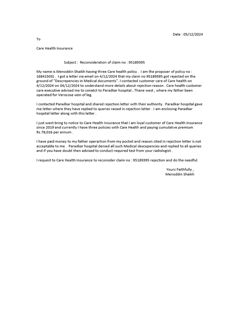 Reconsideration Request for Claim 95189395 | PDF