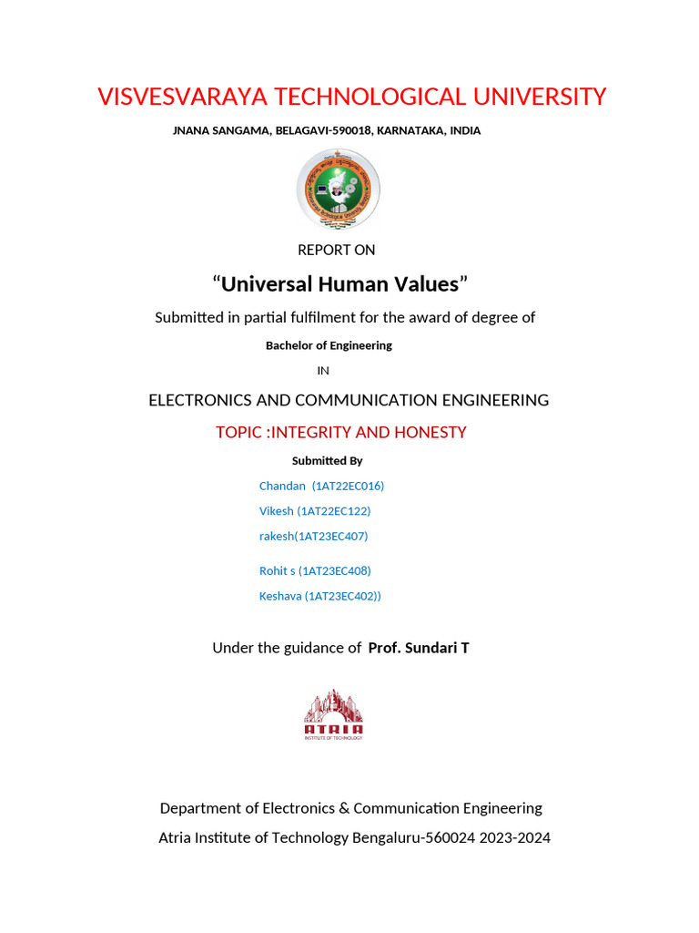 UHV Project | PDF | Integrity | Credibility