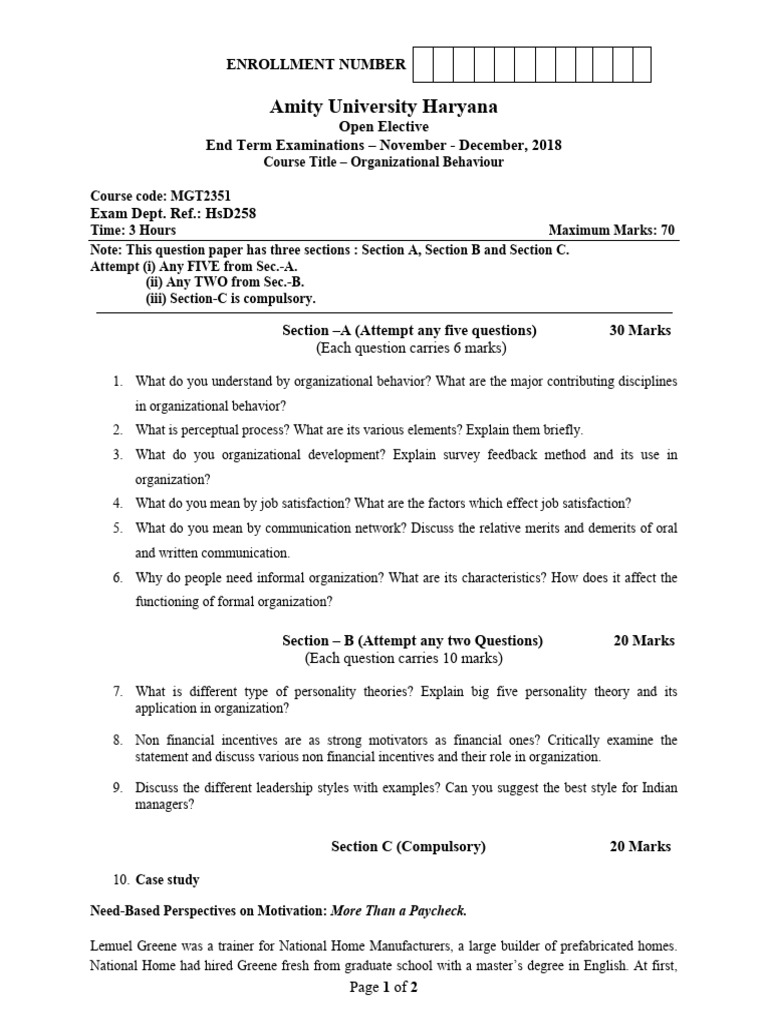 Open Elective - Organizational Behaviour - Out | PDF | Organizational Behavior | Salary