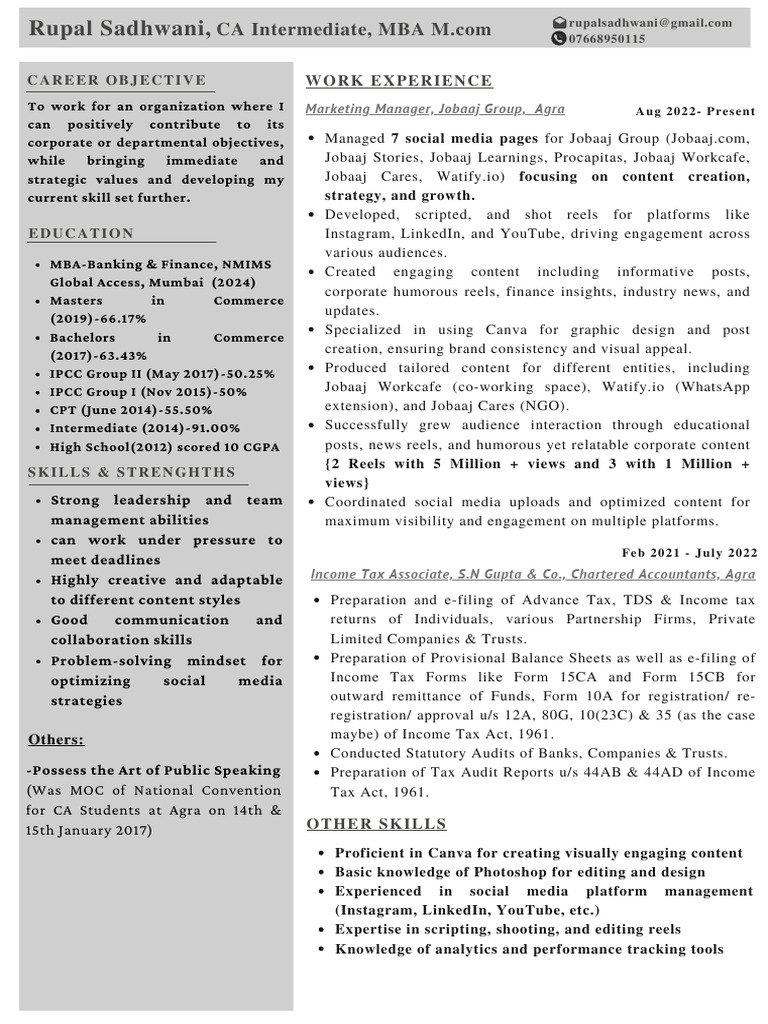 Resume Rupal Sadhwani | PDF | Social Media | Popular Culture & Media Studies