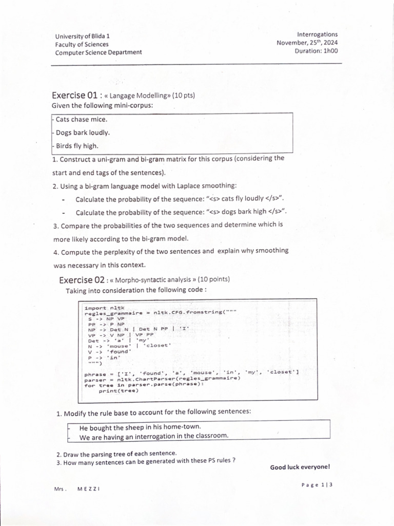Interro Advanced NLP & Syntaxic | PDF