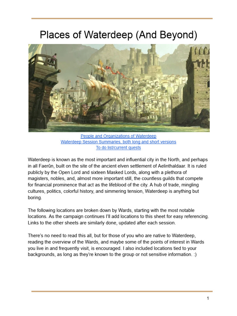 Waterdeep Ward Locations Guide | PDF | Burial | Castle