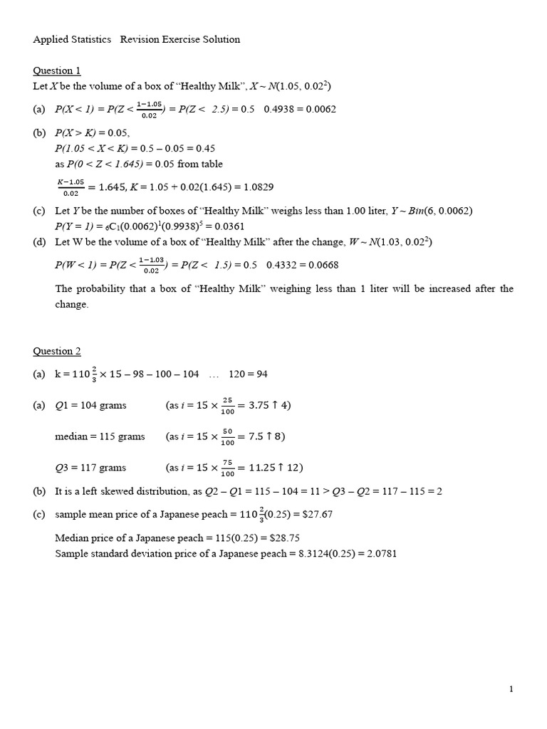 AS Revision Exercise Solution | PDF | Methodology | Statistical Theory