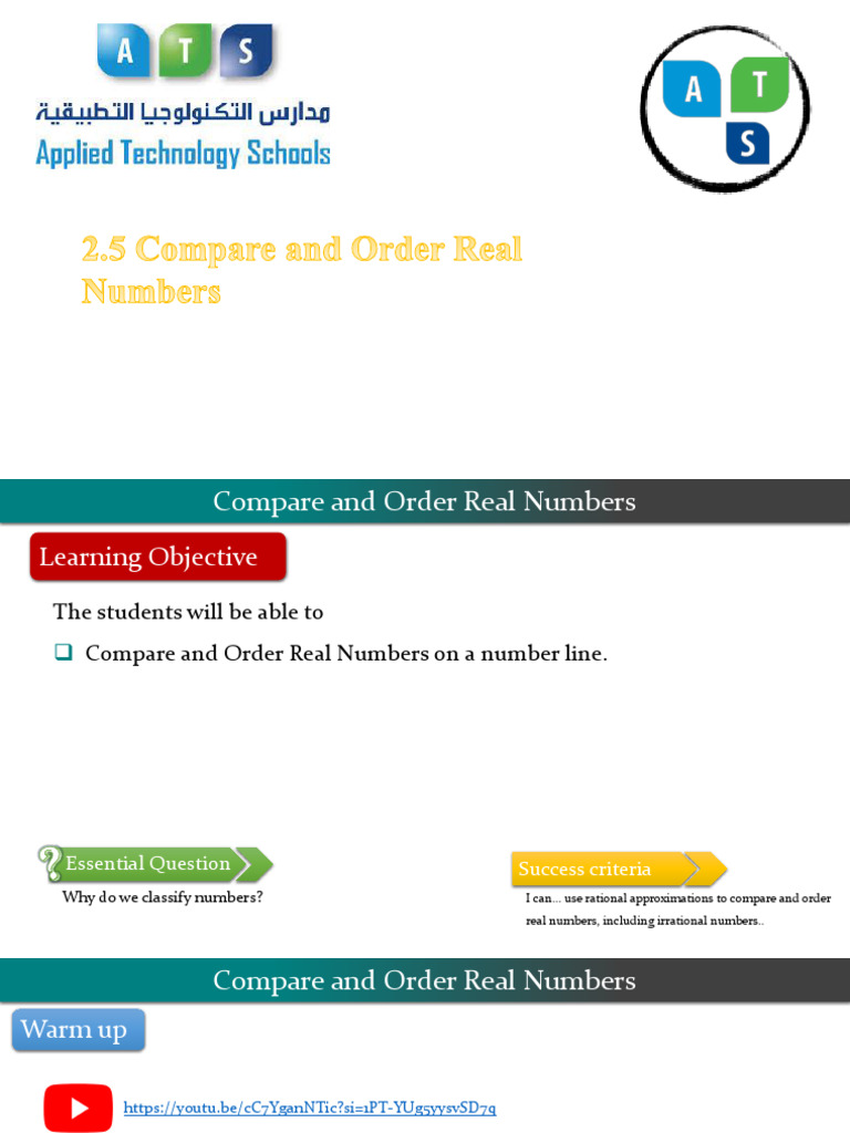 2.5 Compare and Order Real Numbers | PDF
