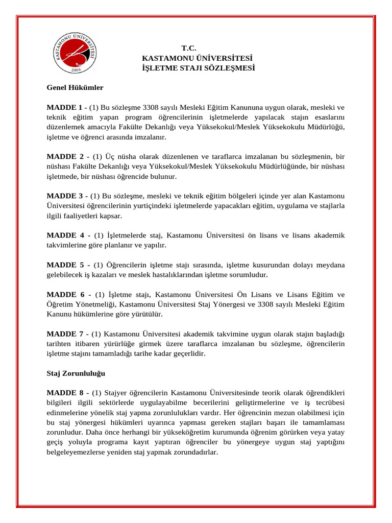 Staj Sozlesmesi 2 | PDF