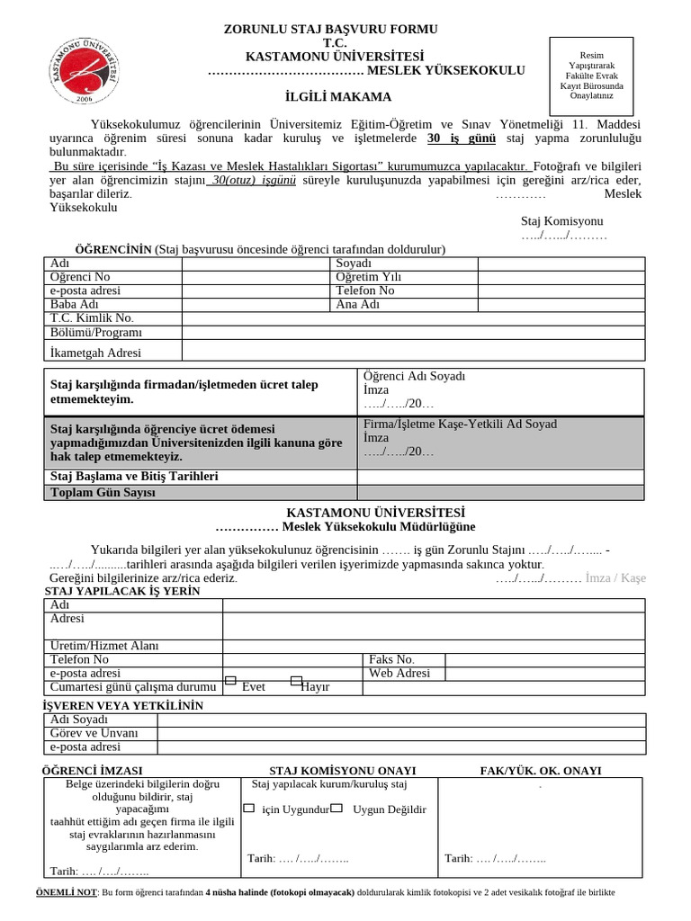 Zorunlu Staj Basvuru Formu Sonn 4 | PDF