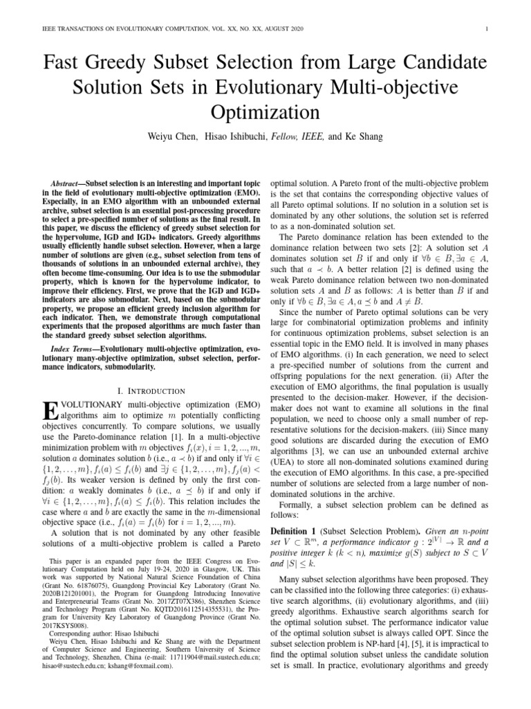 Fast Greedy Subset Selection From Large Candidate Solution Sets in Evolutionary Multi-Objective ...
