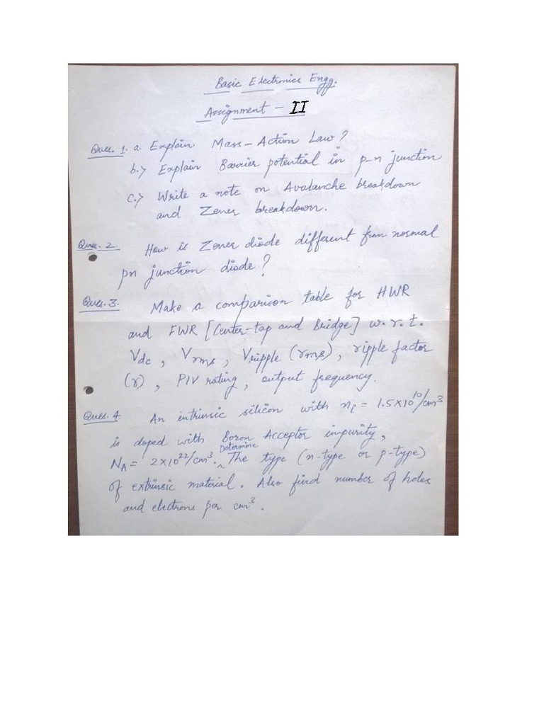 Basic Electronics Engineering Bee 2nd Assignment Pdf