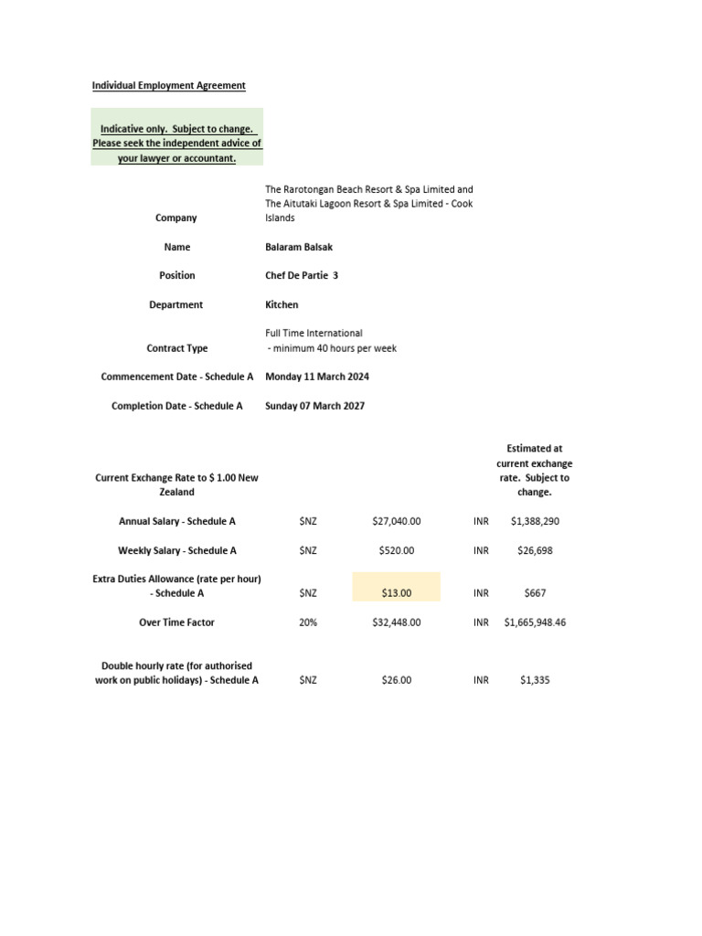 Contract Summary - Balaram | PDF | Employment | Salary