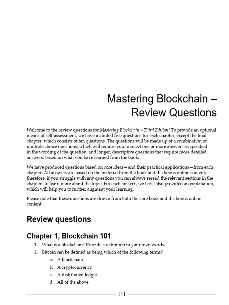 Mastering Blockchain - Review Questions | PDF | Cryptography | Encryption