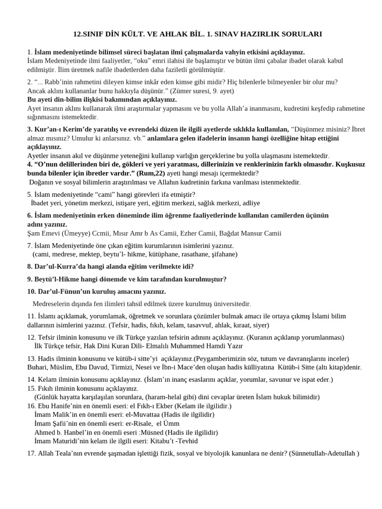 Sinif Hazirlik Sorulari (1.sinav) | PDF