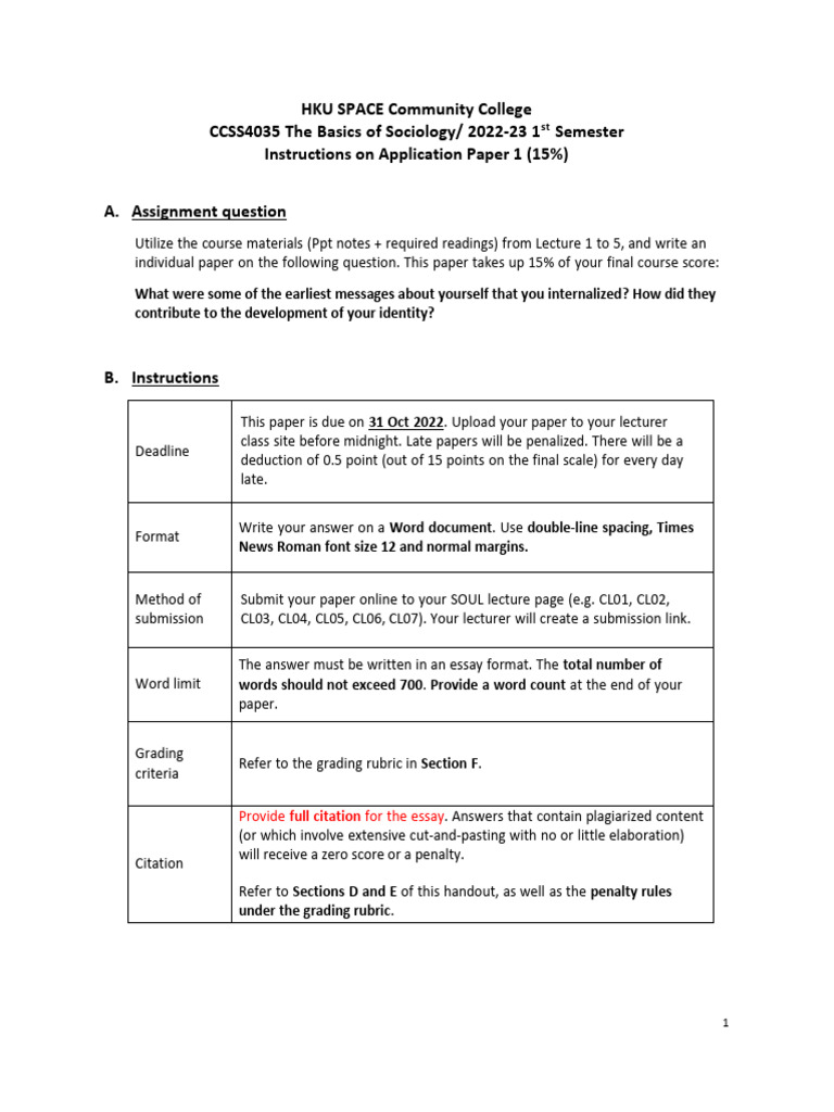 Soci asm 1 instruction | PDF | Plagiarism | Citation