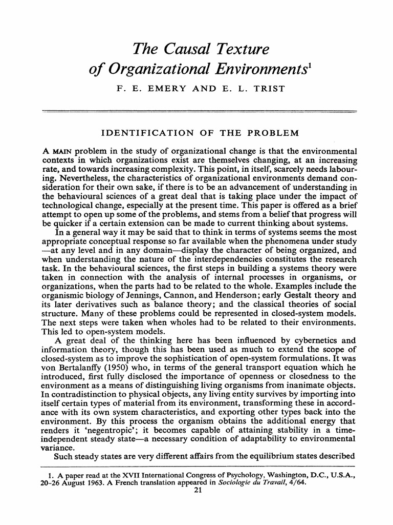 Emery Trist 1965 The Causal Texture of Organizational Environments | PDF