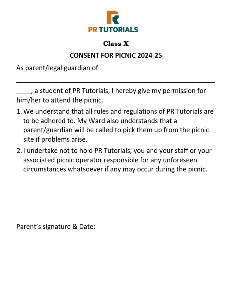 Picnic Consent Form for PR Tutorials | PDF