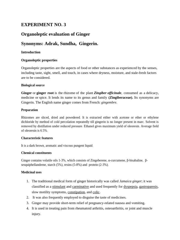 EXPERIMENT NO. 3 | PDF | Ginger