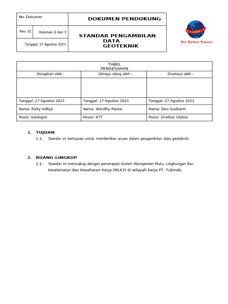 TB-IK-EKS-18-11 Standar Pengambilan Data Geoteknik Rev 0 | PDF