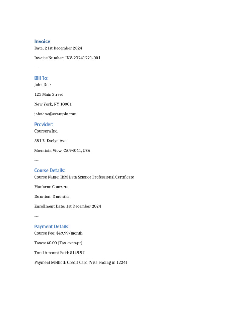 Coursera Invoice | PDF