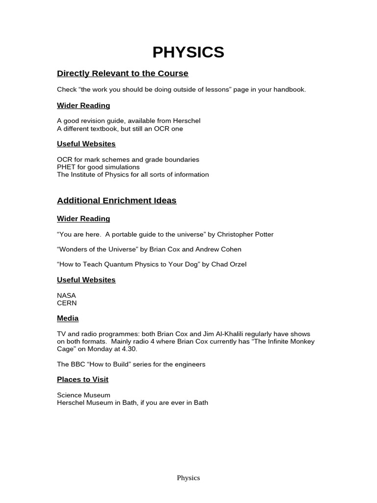 Essential Physics Resources and Enrichment | PDF