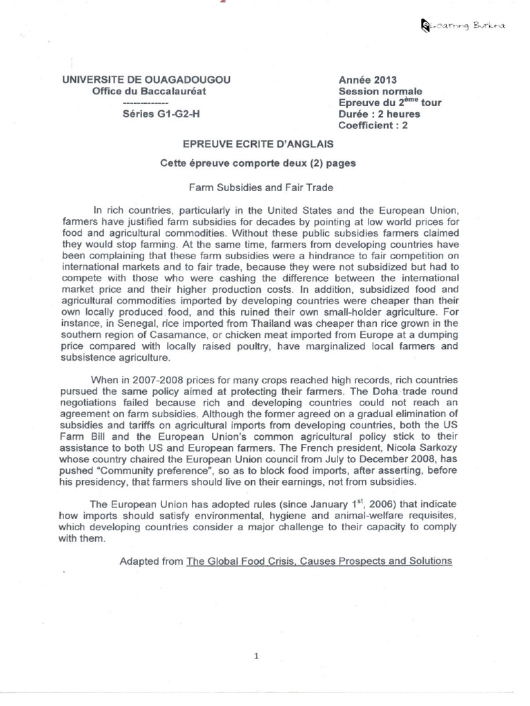 Bac 2013 Anglais G1-G2-H | PDF