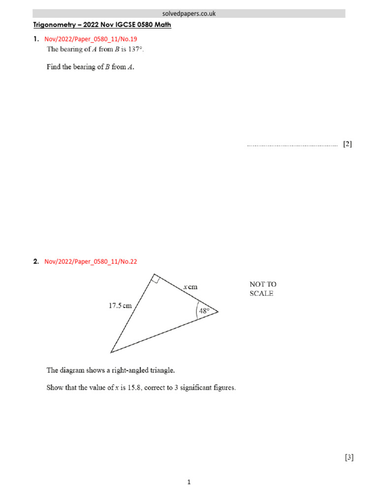 2022n Trigonometry Igcse 0580 Math Pdf