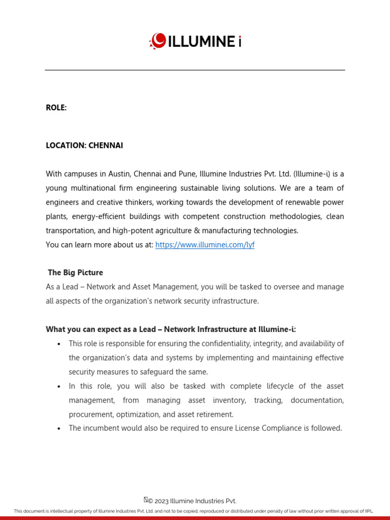 Job Description For Lead - Network & IT Infrastructure | PDF | Computer Network | Computer Security
