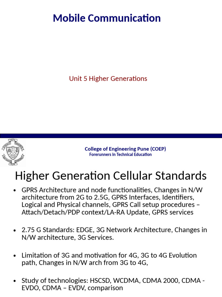 Higher Generations in Mobile Communication | PDF | General Packet Radio ...