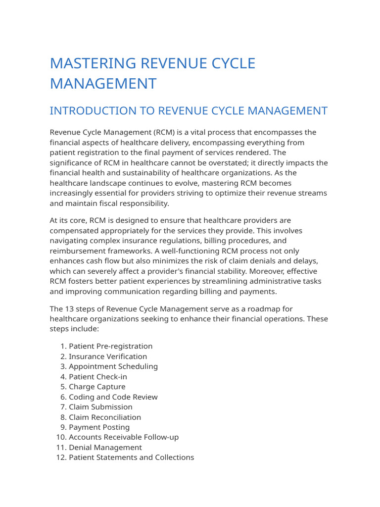Mastering Revenue Cycle Management | PDF | Health Care | Patient