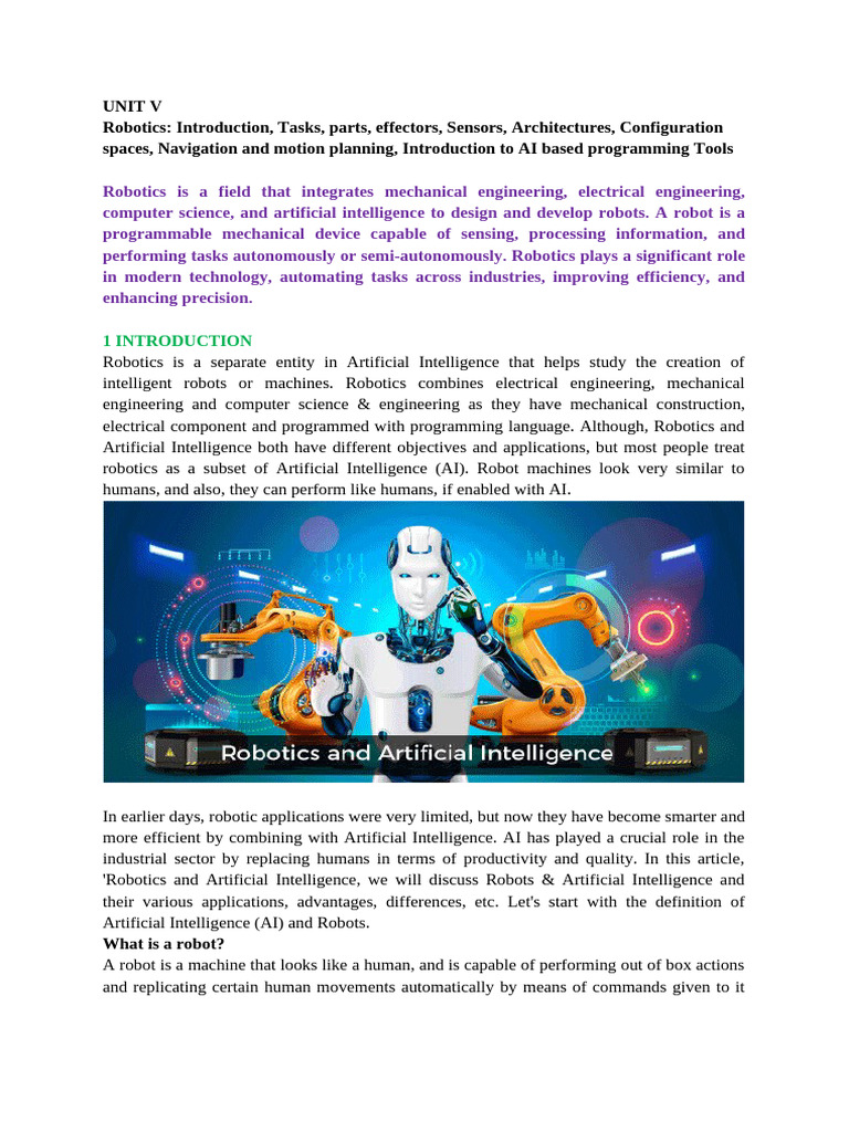 M TECH UNIT V NOTES | PDF | Robotics | Artificial Intelligence