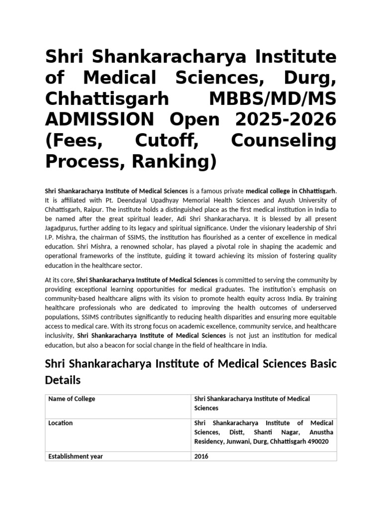 Shri Shankaracharya Institute of Medical Sciences | PDF | Doctor Of ...