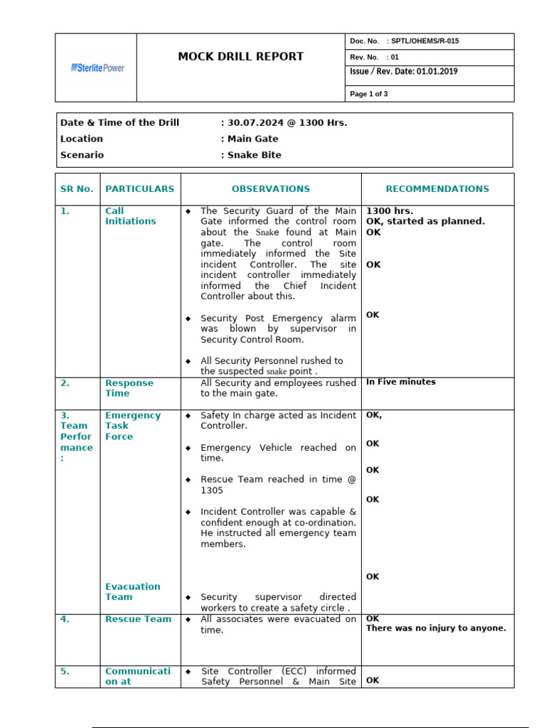 Snake Bite Mock Drill September 2024 | PDF