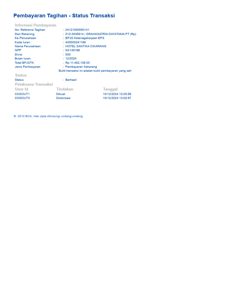 Bukti Bayar BPJS Ketenagakerjaan | PDF