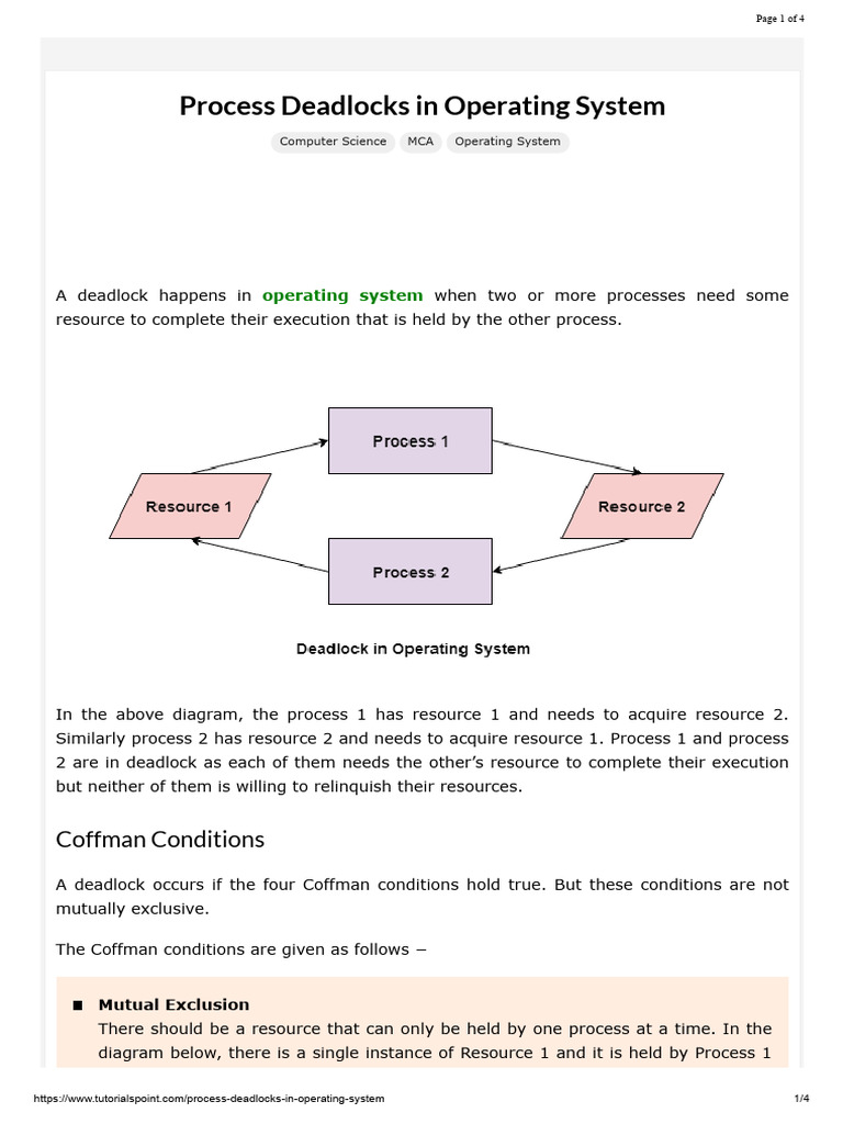 Process Deadlocks in Operating System | PDF | Computing | Concurrency (Computer Science)