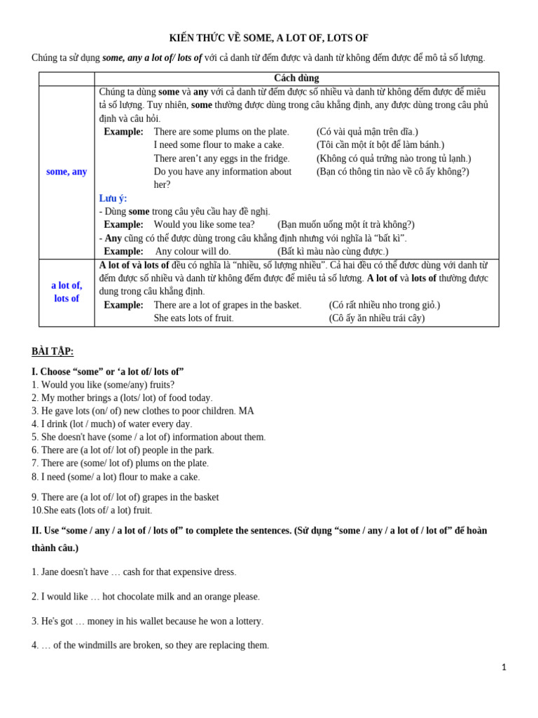 Understanding Some, A Lot Of, Lots Of | PDF | Foods | Cuisine