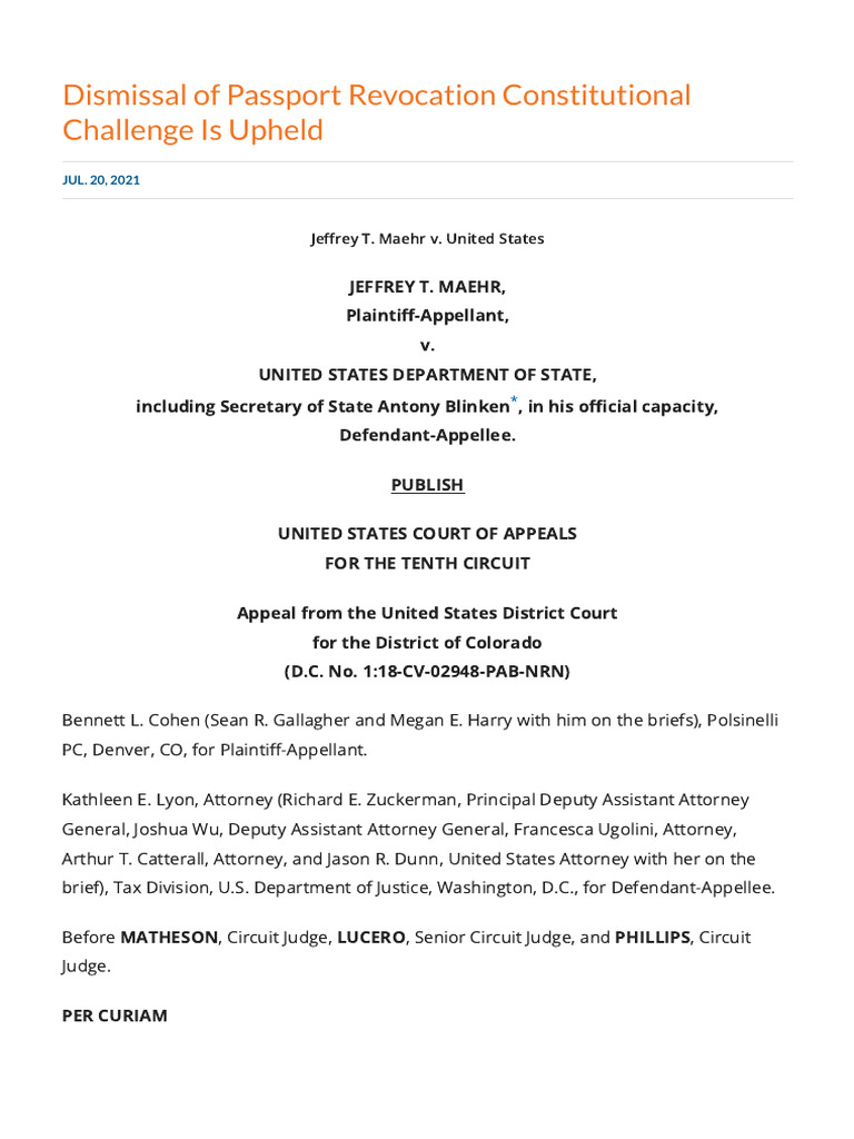 Dismissal of Passport Revocation Constitutional Challenge Is Upheld ...