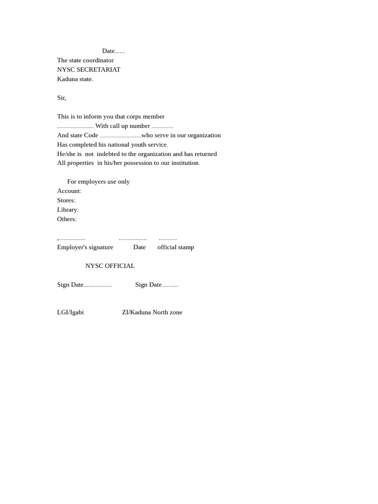 Nysc Final Clearance Format | PDF