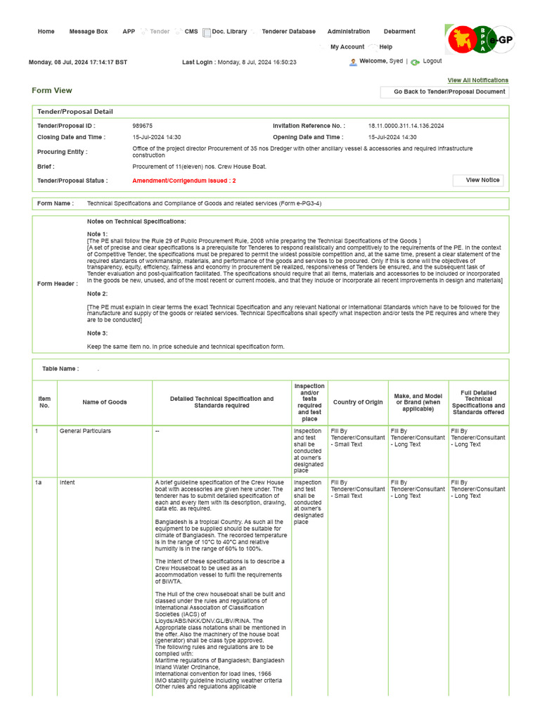 Tender for Crew House Boat Procurement | PDF | Bed | Specification ...