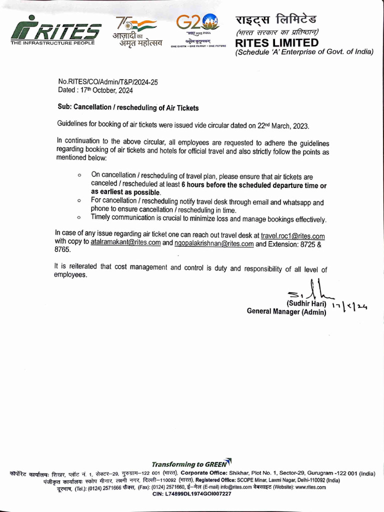 Circular - Cancellatio - Rescheduling of Air Tickets - 17 Oct 2024 | PDF